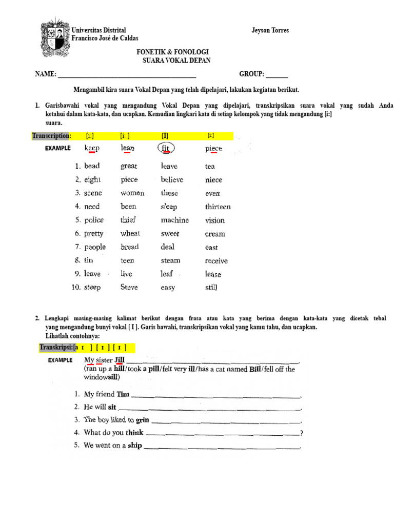 Latihan Vokal Depan | PDF