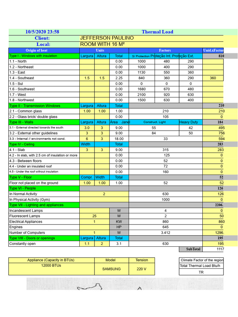 Thermal Load Calculation for 16 m² Room | PDF | Building Insulation ...