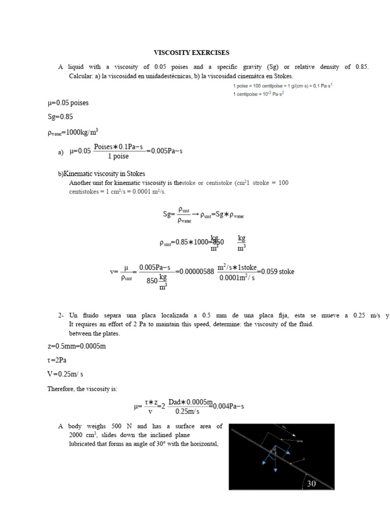 Viscosity Exercises | PDF | Viscosity | Liquids