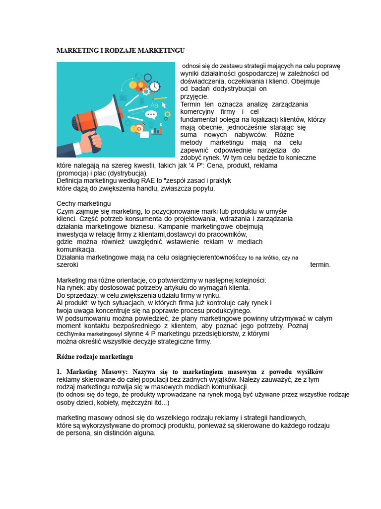 Marketing I Rodzaje Marketingu | PDF