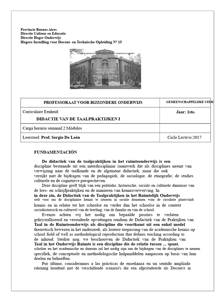 Didactisch Programma Voor de Taalpraktijken I | PDF