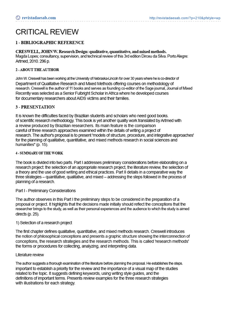 Critical Review of Creswell's Research Design | PDF | Methodology ...