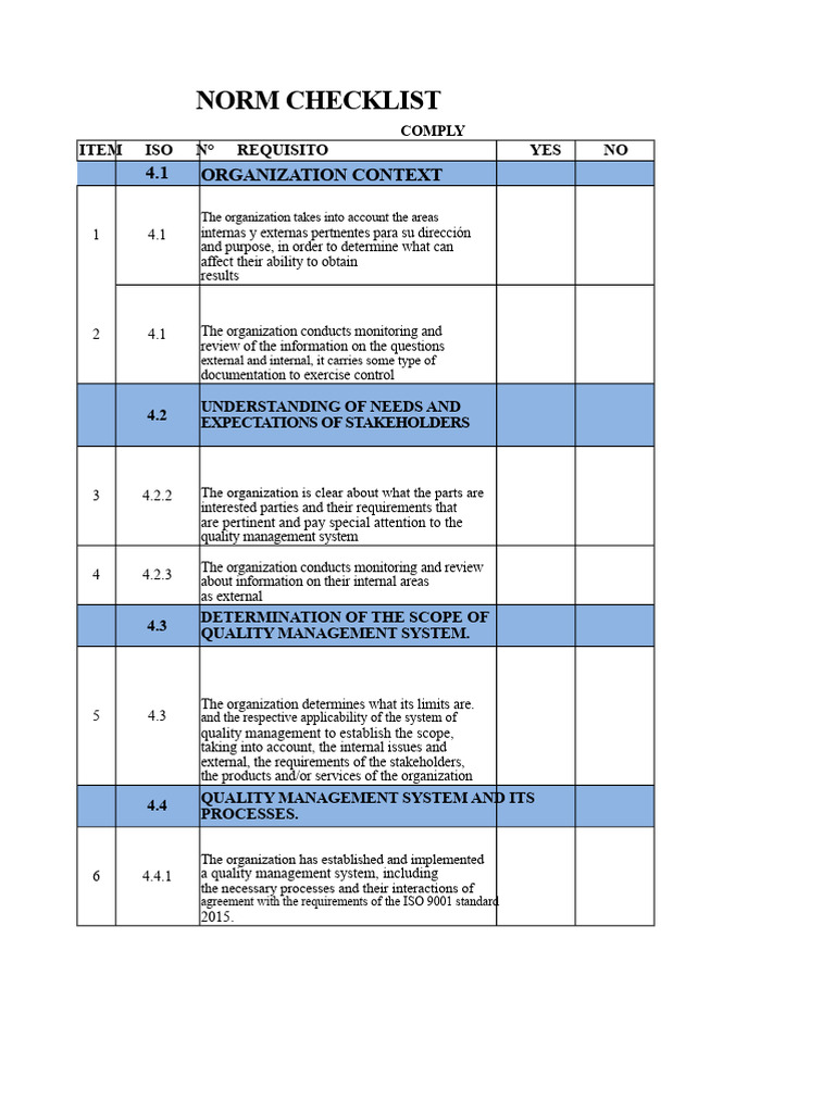 ISO 9001:2015 Checklist | PDF | Quality Management | Quality Management System