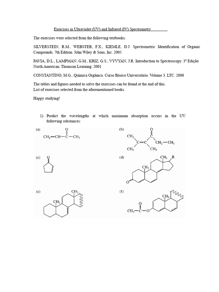 UV and IR Spectrometry Exercises Guide | PDF | Aldehyde | Ultraviolet ...