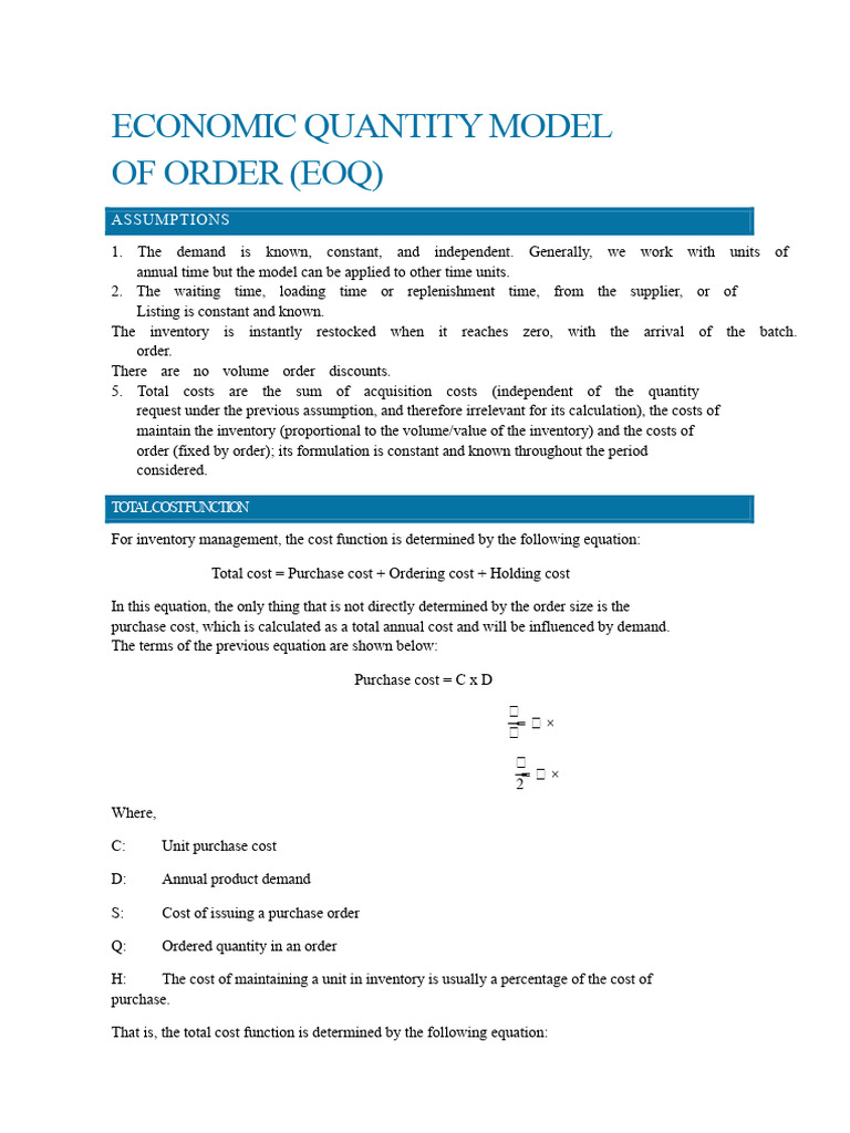 Economic Order Quantity Model Explained | PDF | Business | Business ...
