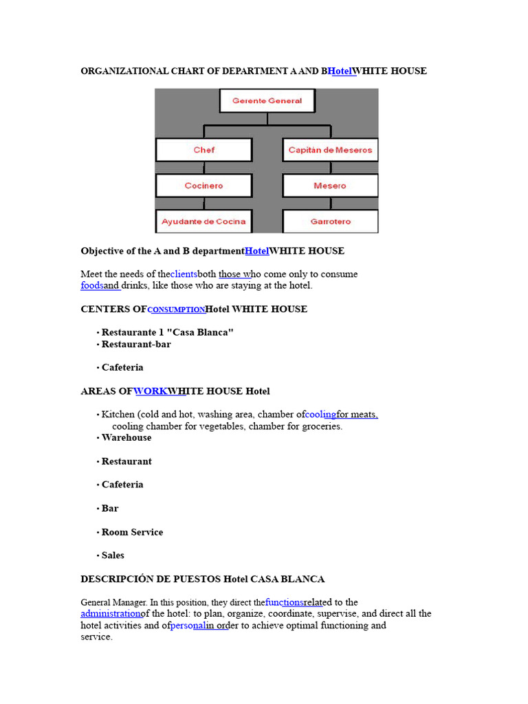 Organizational Chart of Department A and B Hotel Casa Blanca | PDF ...