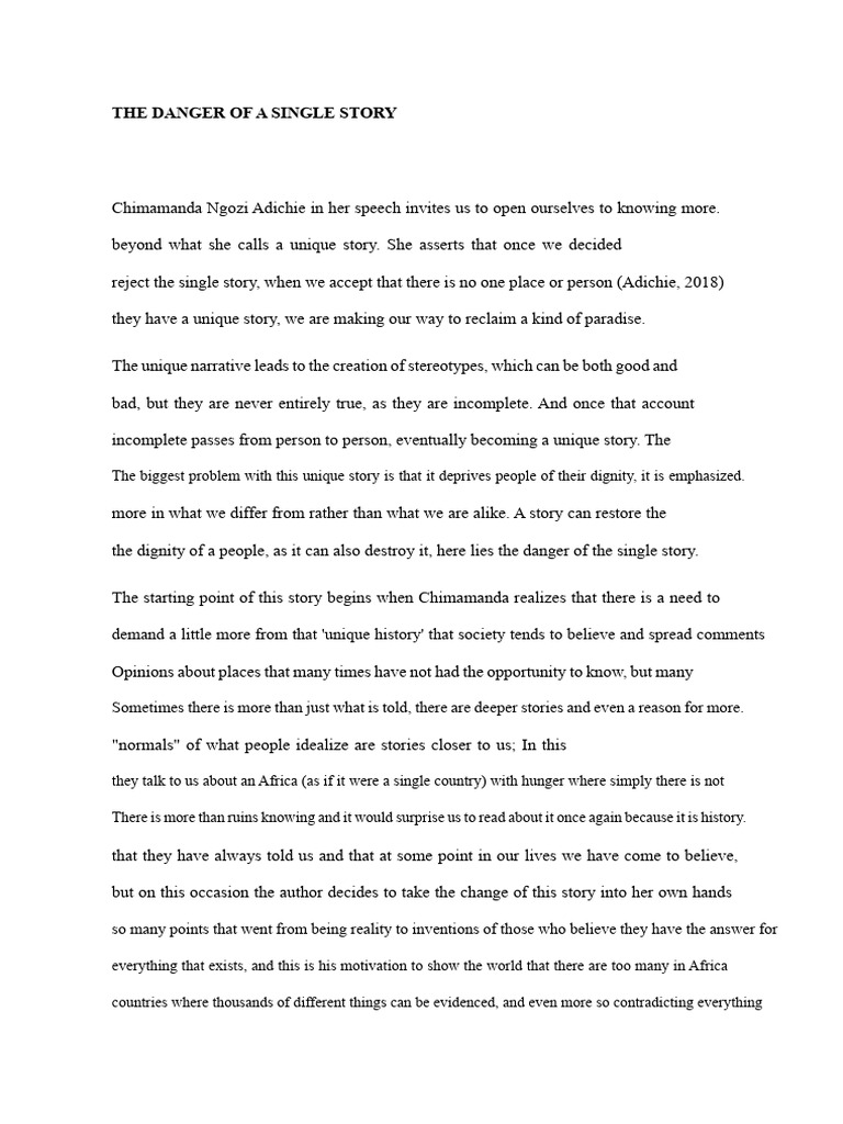 Essay Danger of A Single Story | PDF