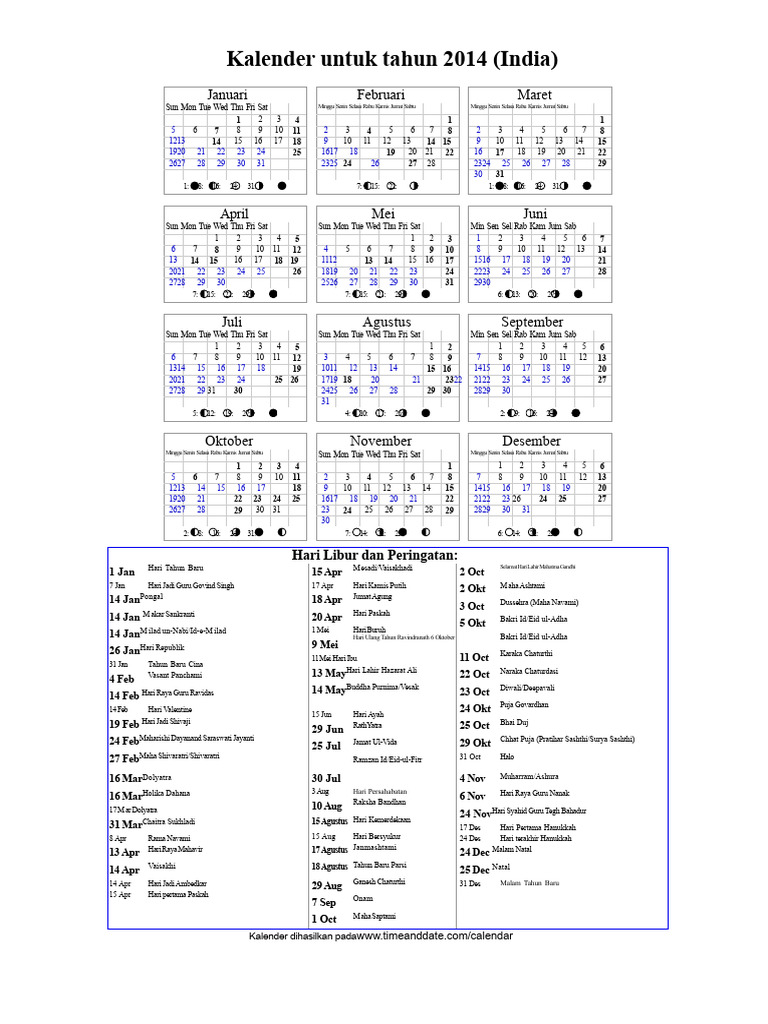 Kalender 2014 India: Hari Libur dan Peringatan | PDF