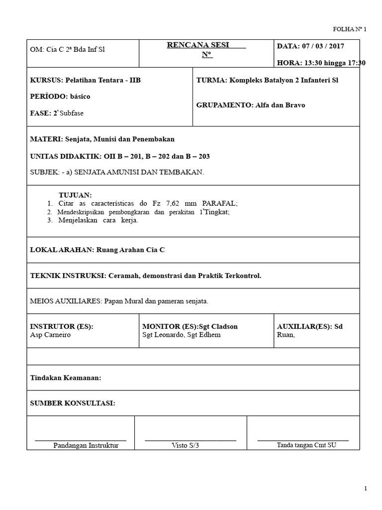 Rencana Sesi Pelatihan Senjata Amunisi Dan Tembak Siap | PDF