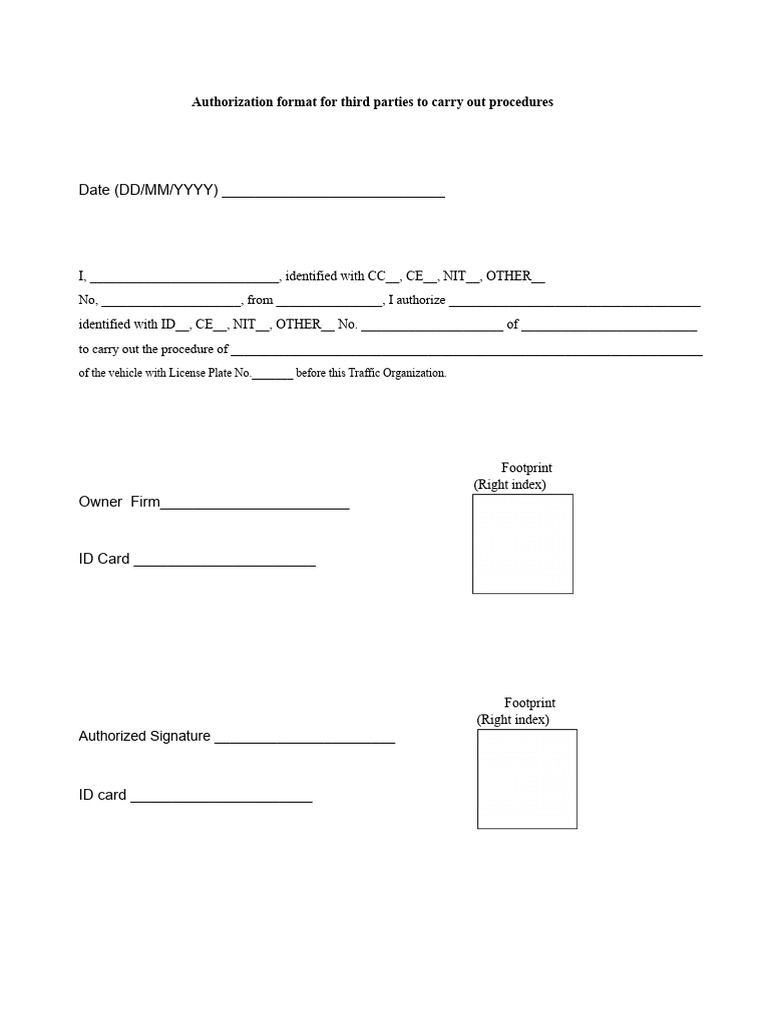 Authorization Form For Third Parties To Carry Out Procedures PDF | PDF