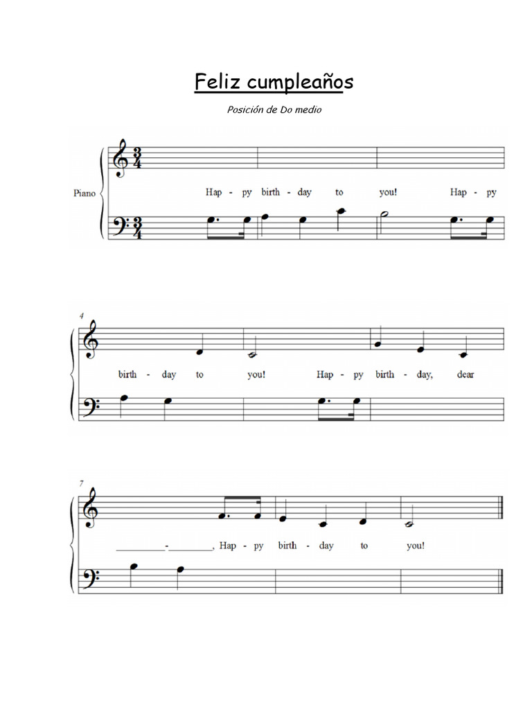 Partitura de Piano "Feliz Cumpleaños" para Principiantes | PDF