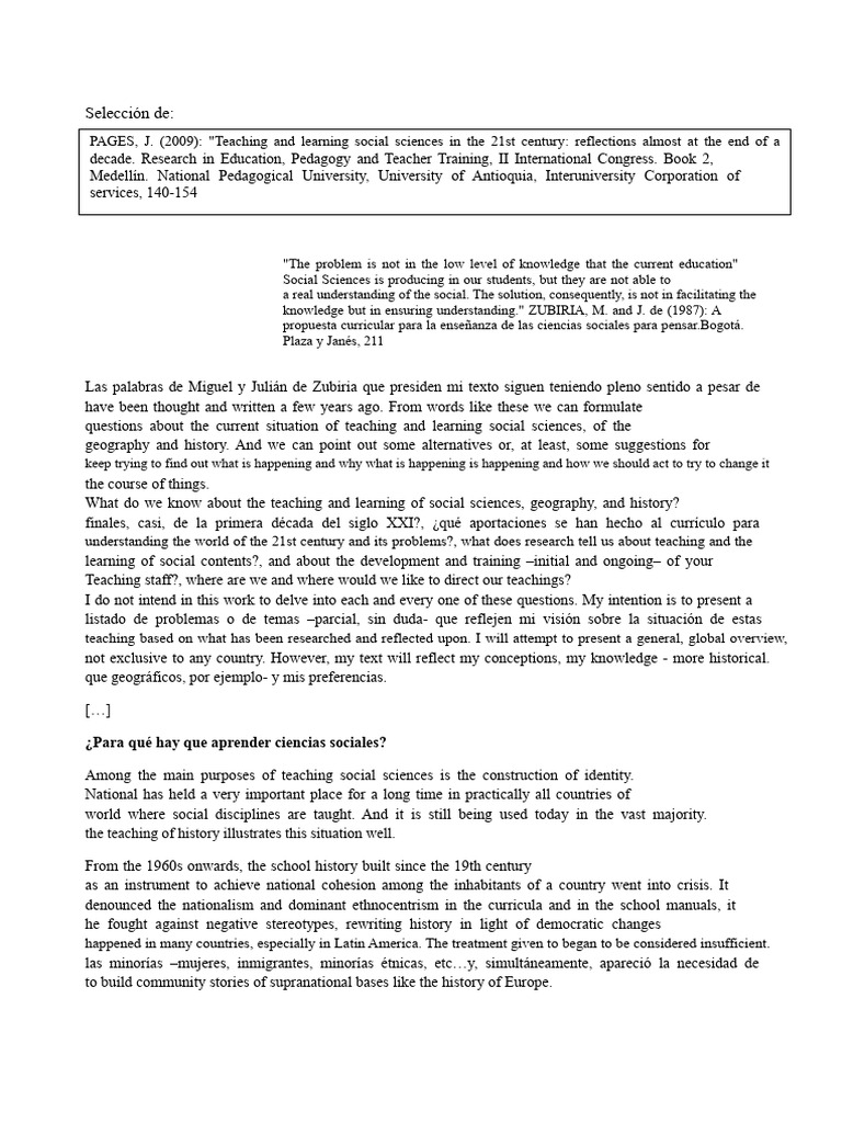 PAGÉS Teaching and Learning Social Sciences in The 21st Century | PDF ...