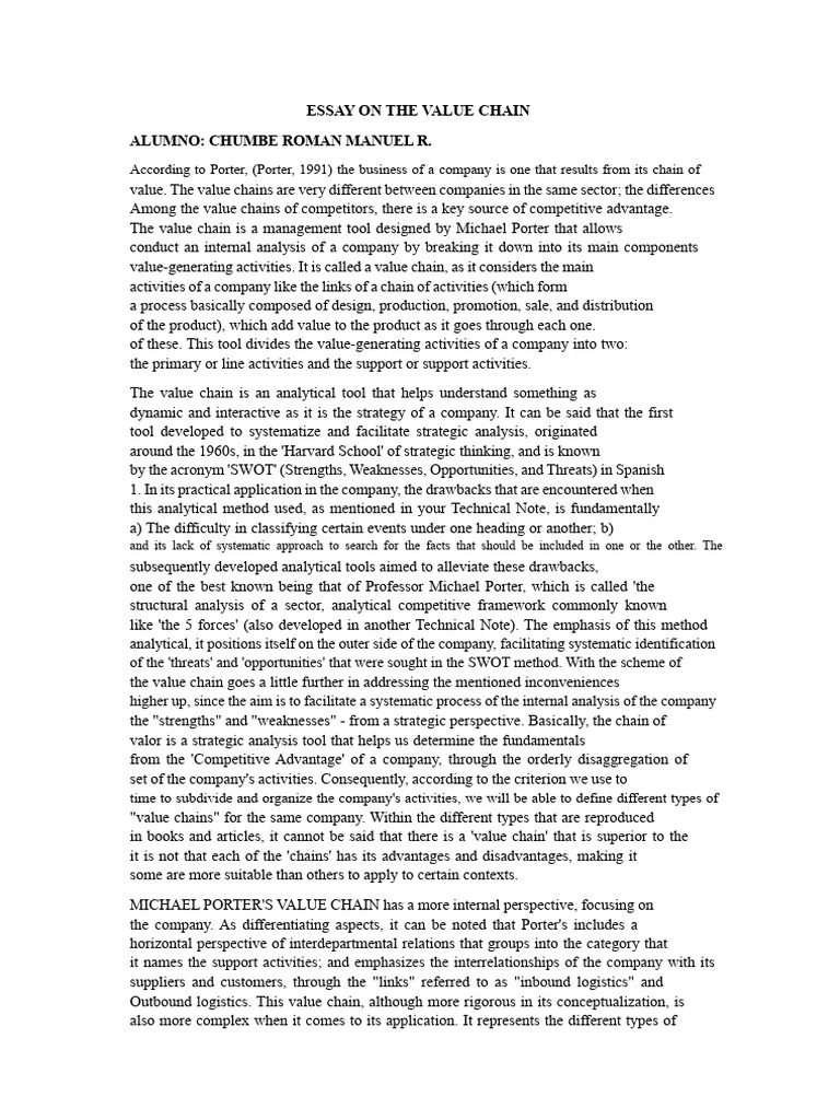 Essay On The Value Chain | PDF | Swot Analysis | Value Chain