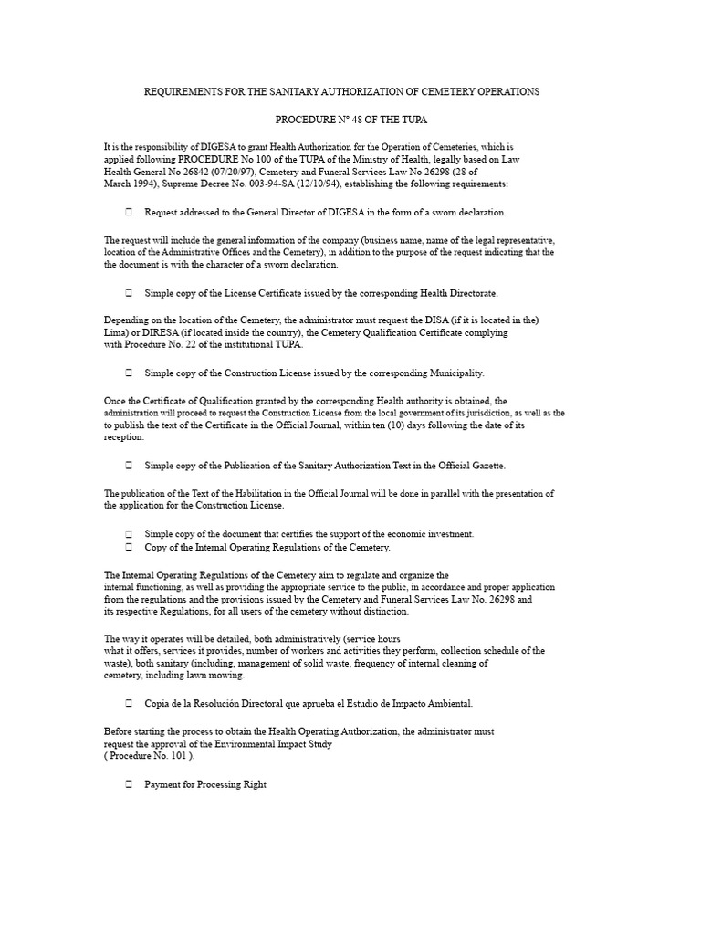 Requirements For Health Authorization For The Operation of Cemeteries | PDF | Justice | Crime ...