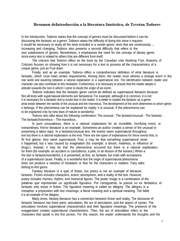 Summary of Introduction to Fantastic Literature | PDF | Fantasy | Allegory
