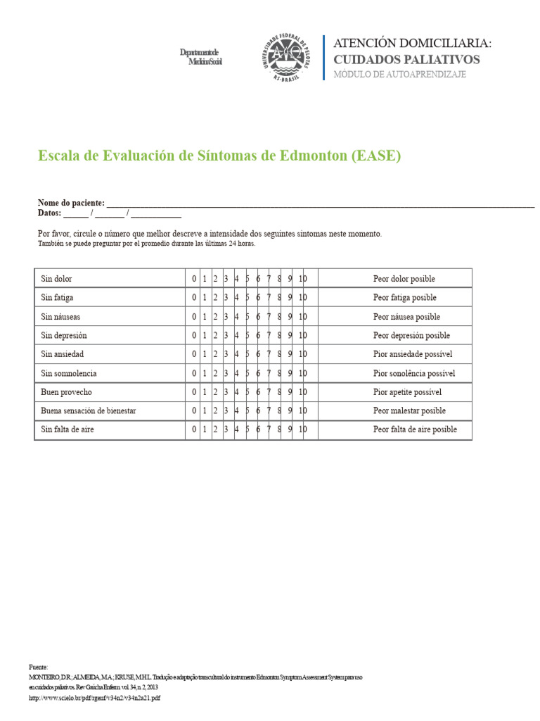 Escala de Edmonton | PDF | Enfermedades y trastornos humanos | Medicina