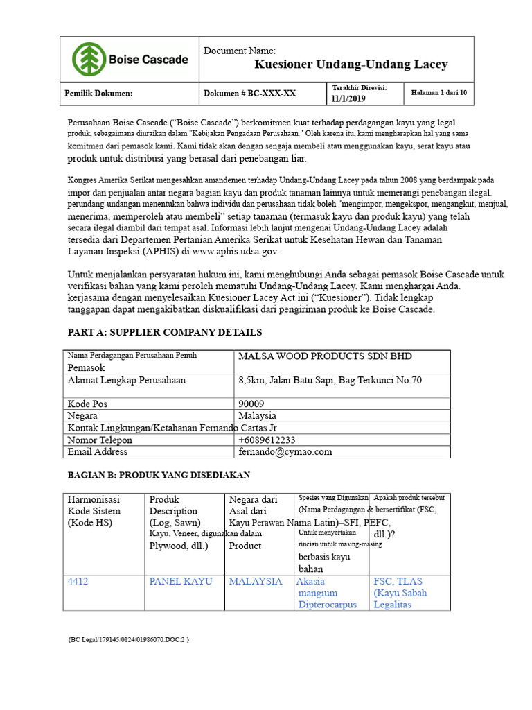 Kuesioner Lacey Act (01986070-2xDE682) | PDF