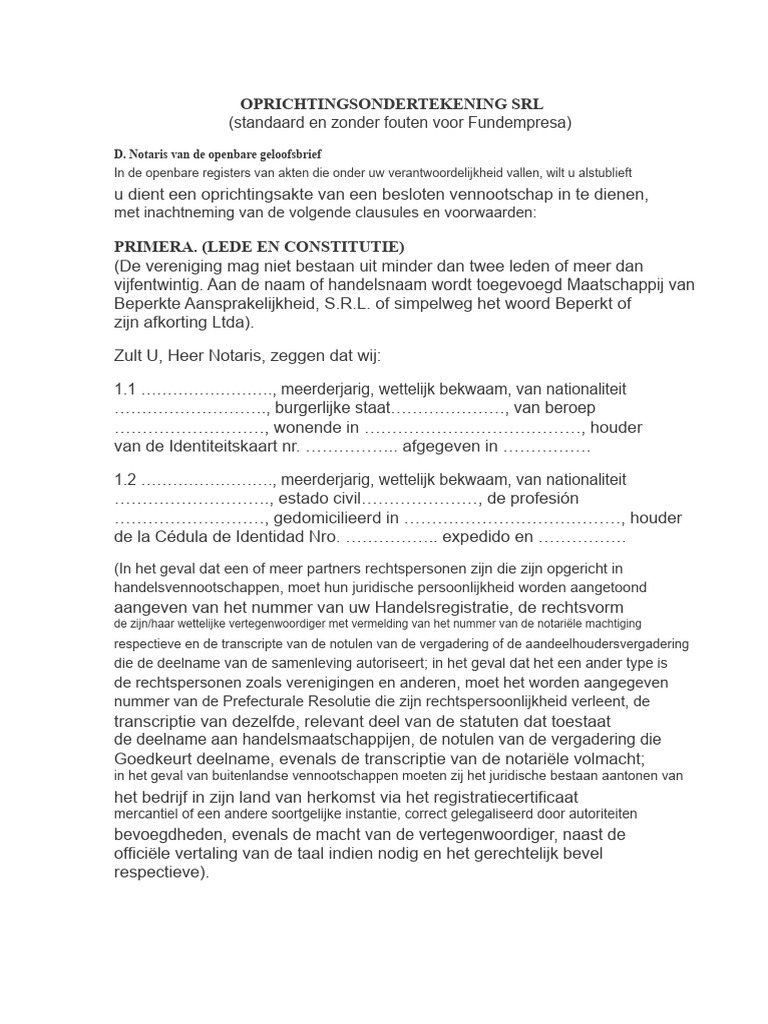 OPRICHTINGSAKTE SRL | PDF