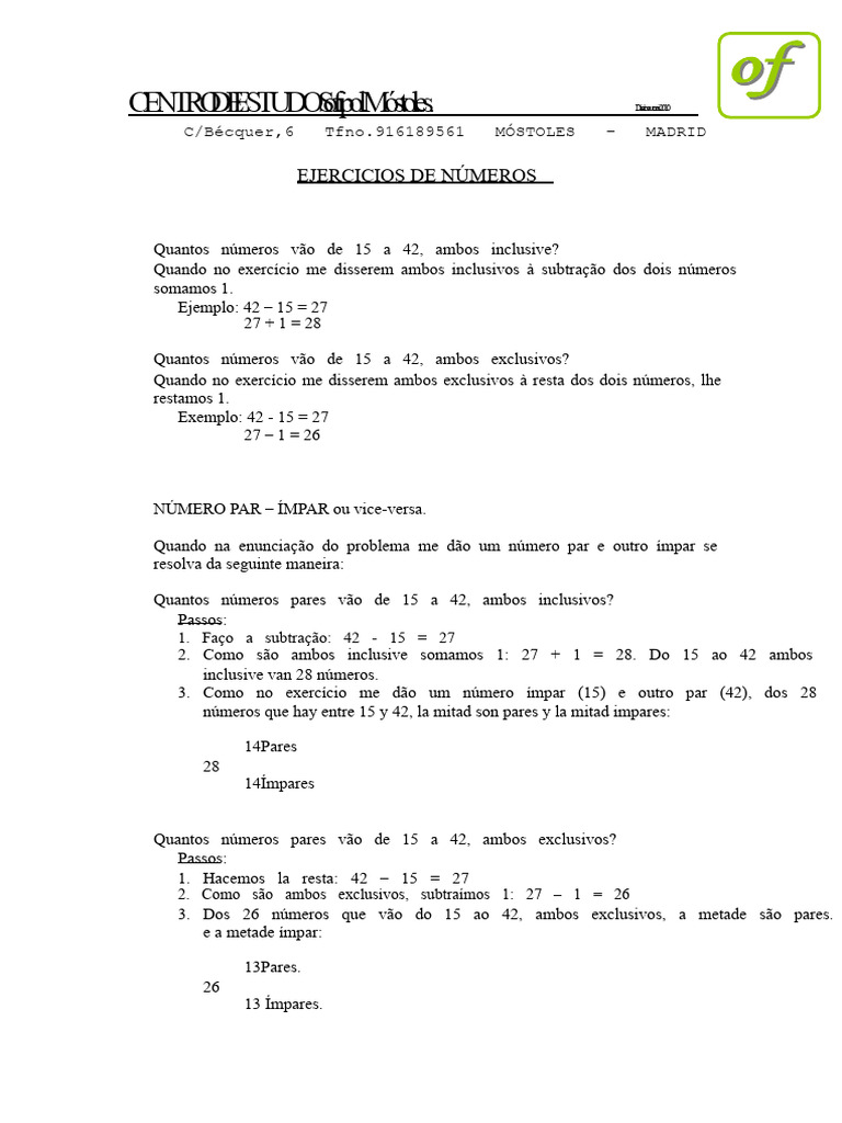 Exercícios de Números: Par e Ímpar | PDF | Matemática | Aritmética