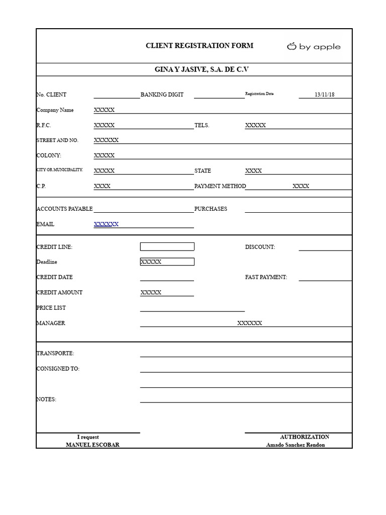 Client Registration Form 2018 | PDF