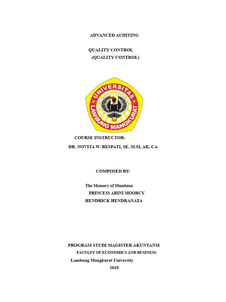 Quality Control in Auditing Standards | PDF | Audit | Internal Control