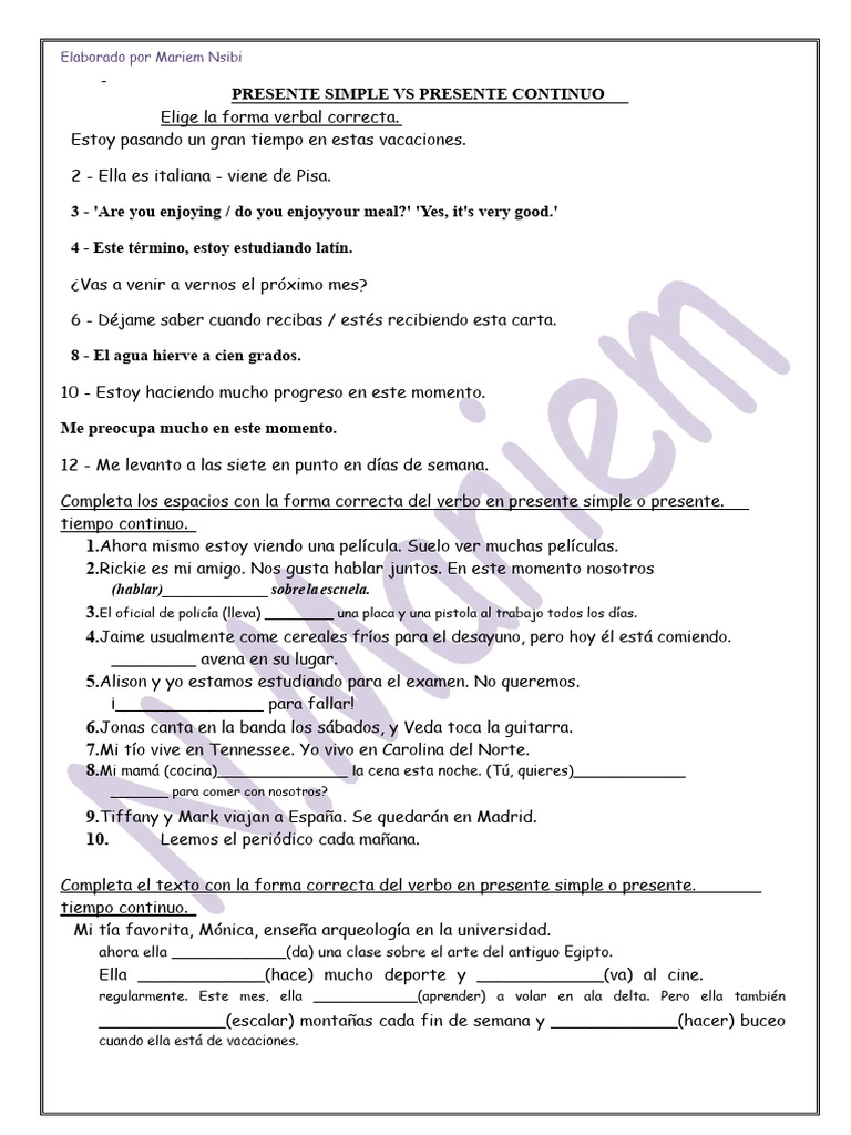 Presente Simple vs Presente Continuo Ok Lien | PDF