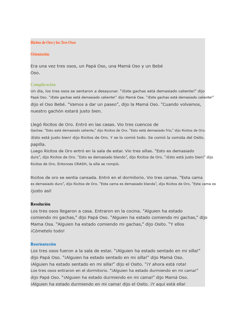 Ricitos de Oro y Los Tres Osos | PDF | Ricitos de oro y los tres osos | Osos
