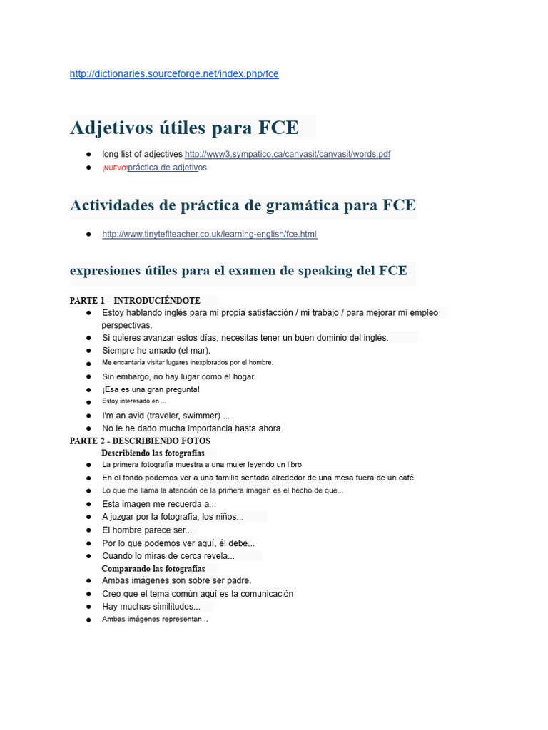 Expresiones para El Speaking Del FCE | PDF