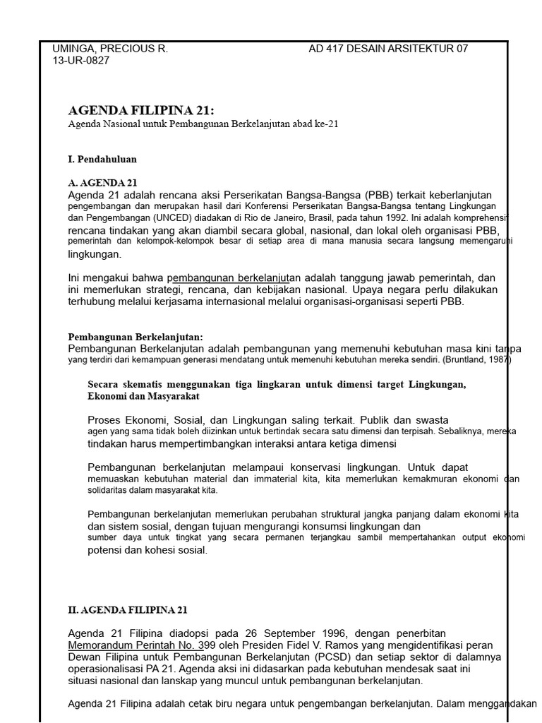DESAIN MT 02 Filipina. Agenda 21 | PDF