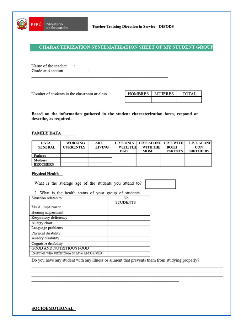 Student Data Systematization Form (Characterization Form) | PDF ...