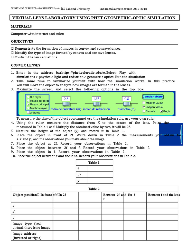 Virtual Laboratory Geometric Optics Phe Colorado | PDF | Applied And ...