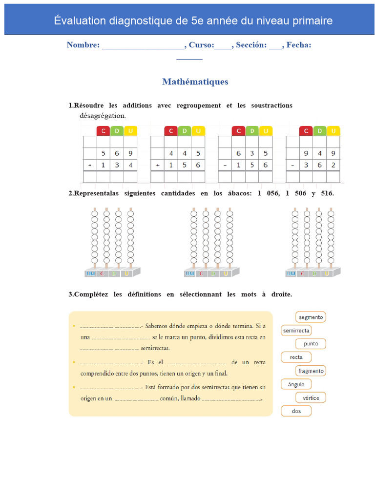 Évaluation mathématique 5e année primaire | PDF