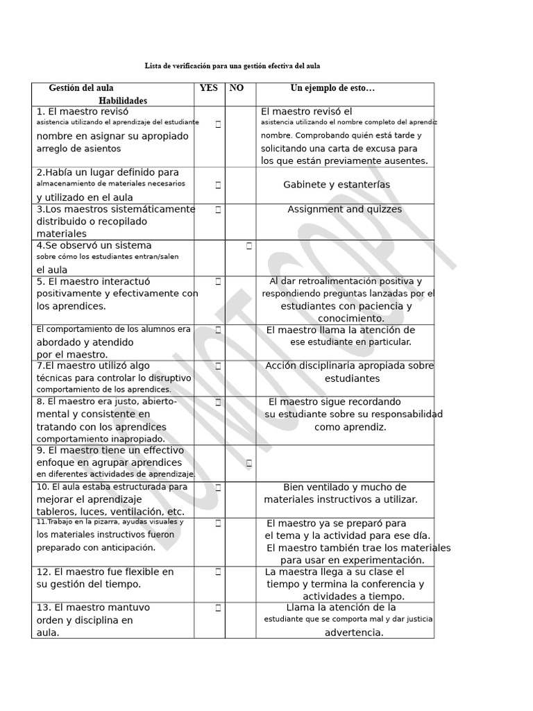 Lista de Verificación para Una Gestión Efectiva Del Aula | PDF | La ...
