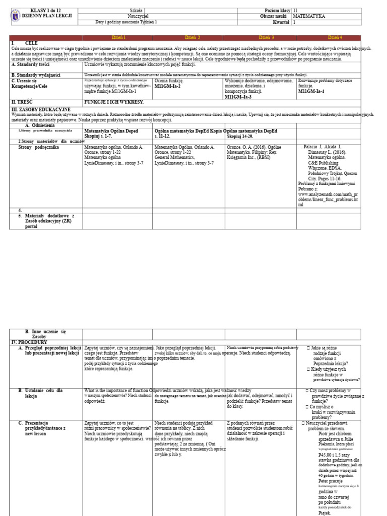DLL Gen Math Tydzień 1 | PDF