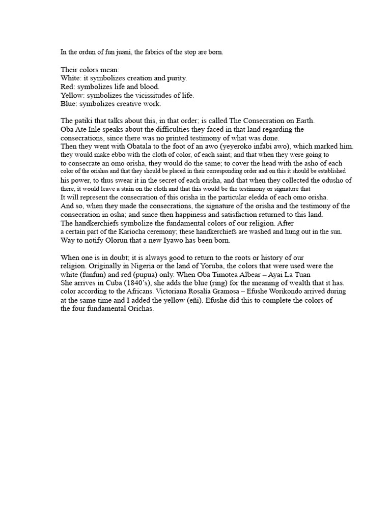 Symbolism of Colors in Yoruba Rituals | PDF