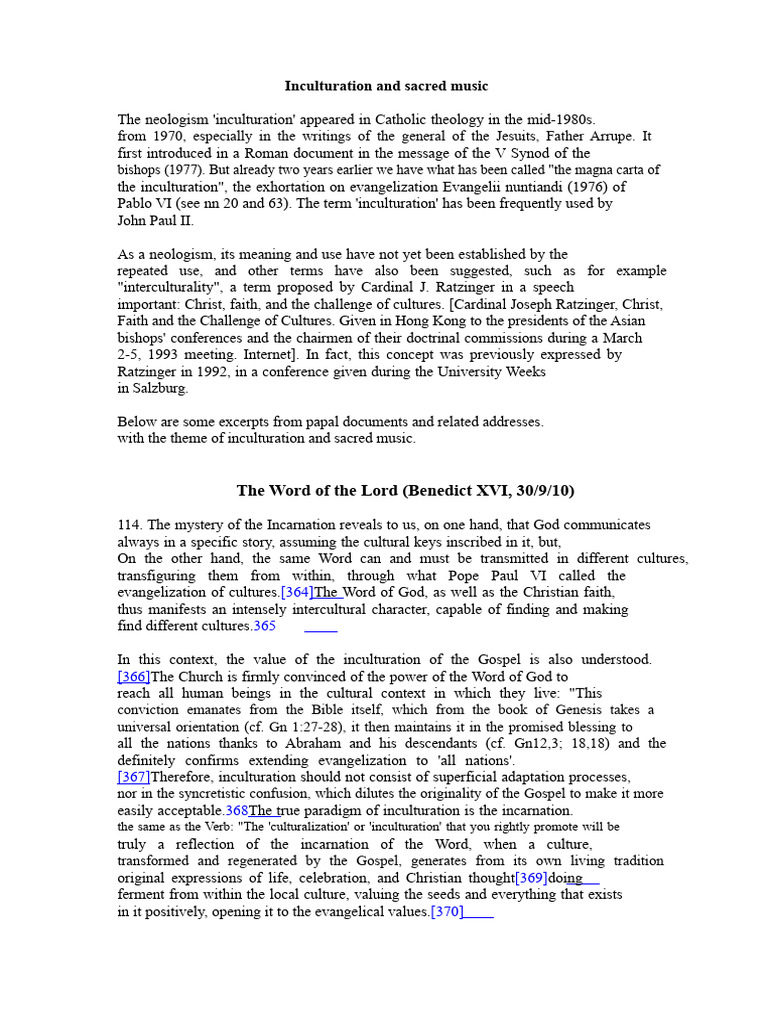 Inculturation and Sacred Music | PDF | Catholic Church | Anglicanism