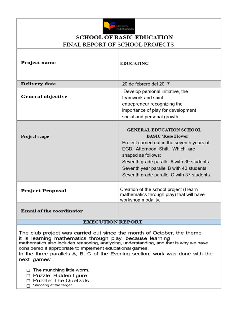 School Project Report Template | PDF | Learning