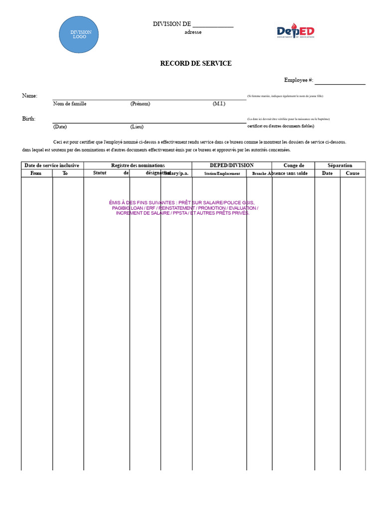Certificat de Service Employé | PDF