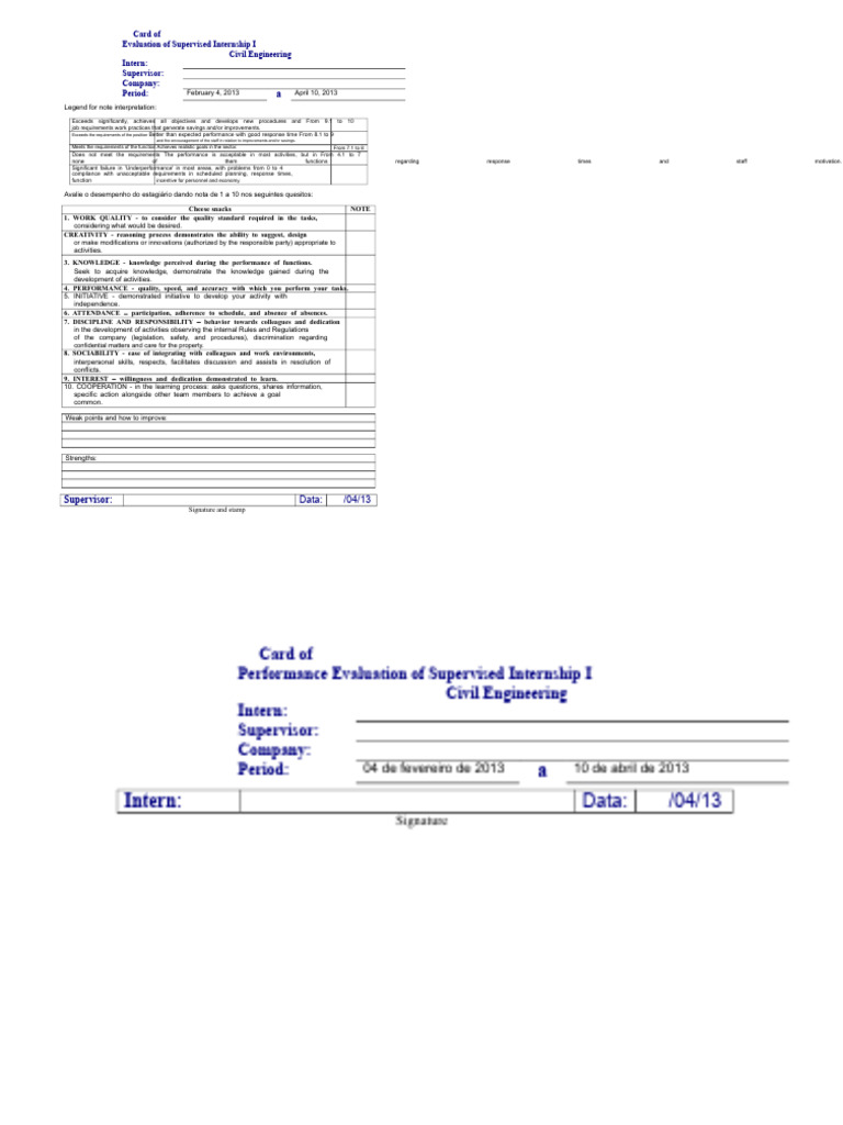 Performance Evaluation Form for Internship - 1st semester 2013 ...