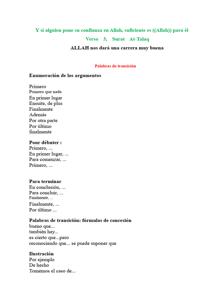 Palabras de Transición | PDF