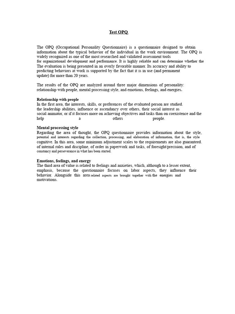 Understanding the OPQ Assessment Tool | PDF