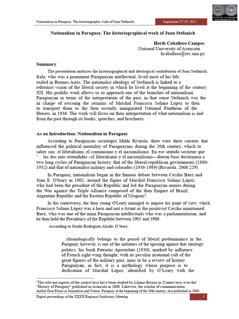 Juan Stefanich's Paraguayan Nationalism | PDF | Paraguay | Nationalism