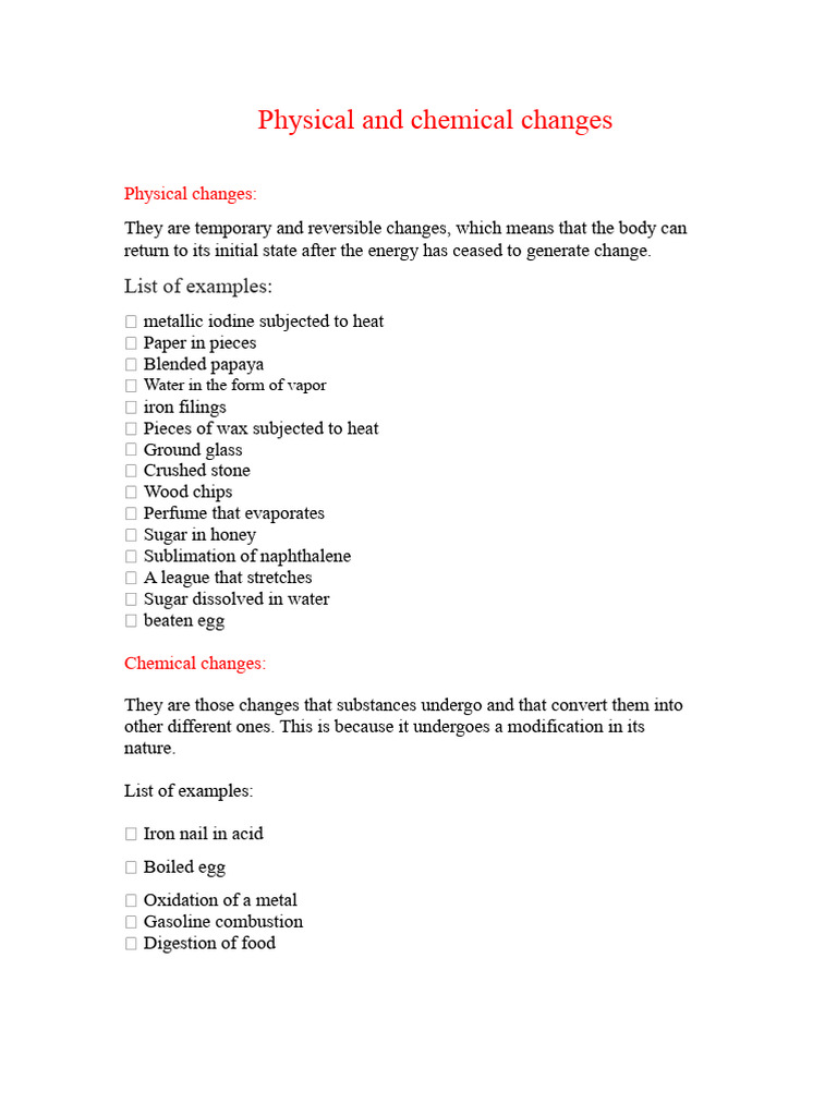 Physical vs Chemical Changes Explained | PDF