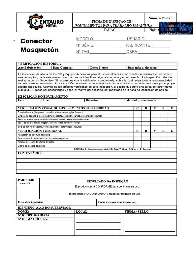 Ficha de Inspección de Equipamiento - Conector_Mosquetón | PDF