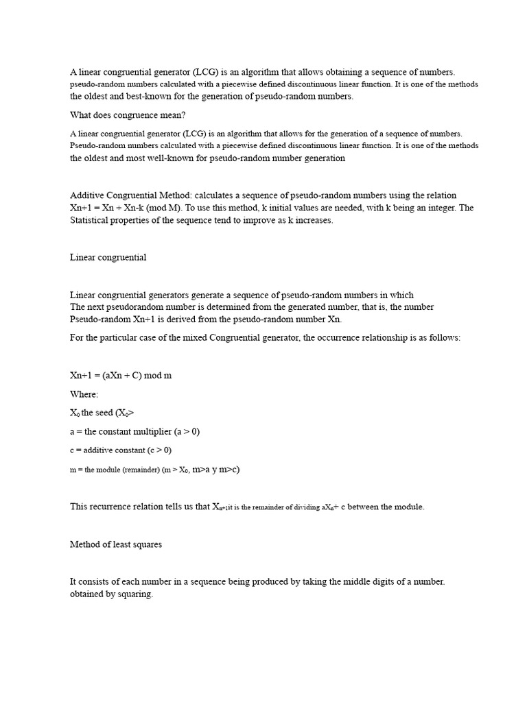 A Linear Congruential Generator | PDF