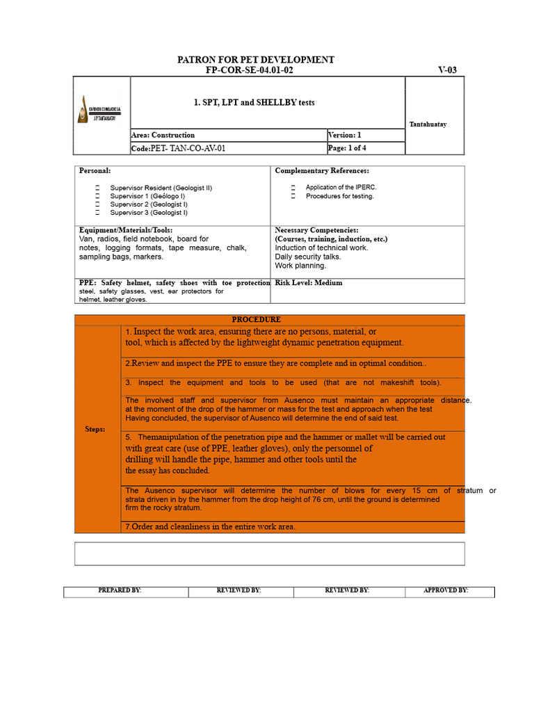 Tests of SPT, LPT, and Shellby | PDF | Personal Protective Equipment