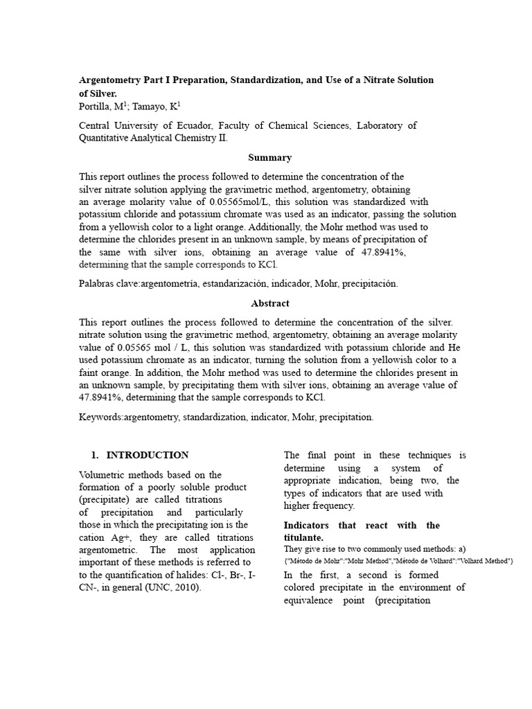 Argentometry | PDF | Titration | Chemistry