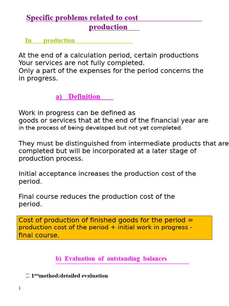 Particular Issues Related To Production Costs (Presentation) | PDF ...