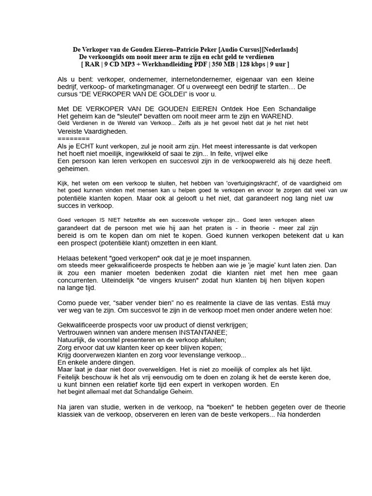 De Verkoper Van de Gouden Eieren | PDF