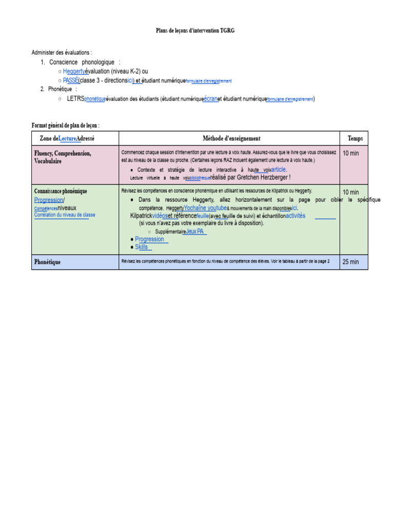 Plans de leçons TGRG pour phonétique | PDF | Phonologie | Syllabe